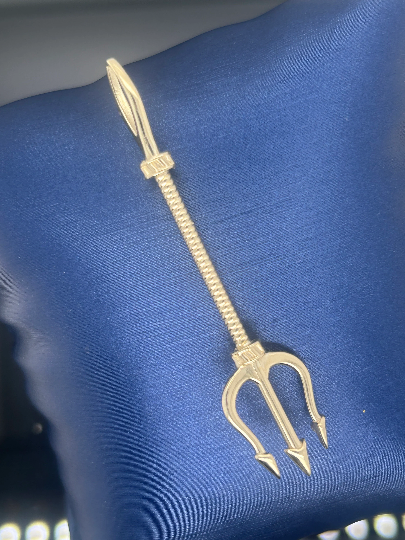 14K Solid Yellow Gold Trident Pendant / Gold Trident of Poseidon / Gold ...
