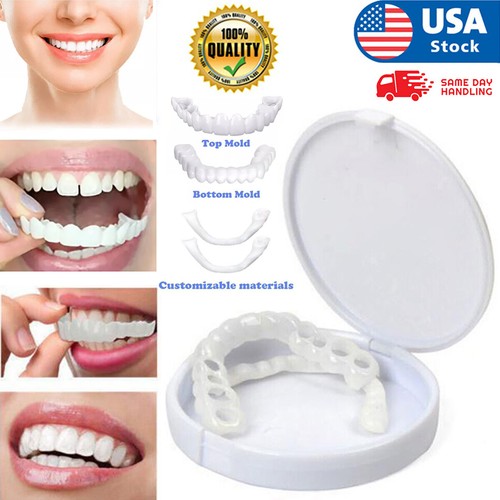 Snap On Upper ＆ Bottom Set False Teeth Dental Veneers Dentures Fake ...