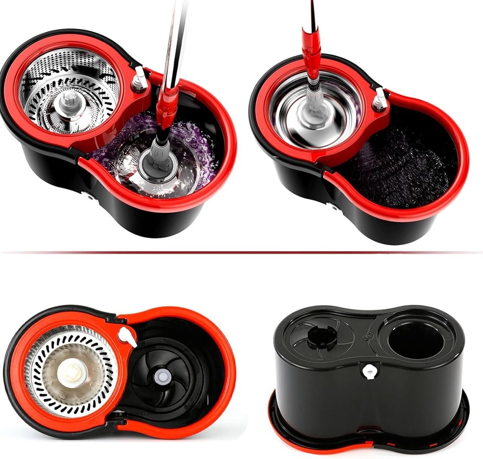 Spin Mop And Bucket W/Wringer Set, 360° Mop W/3 Mop Refills And 61"Handle,BLACK | eBay