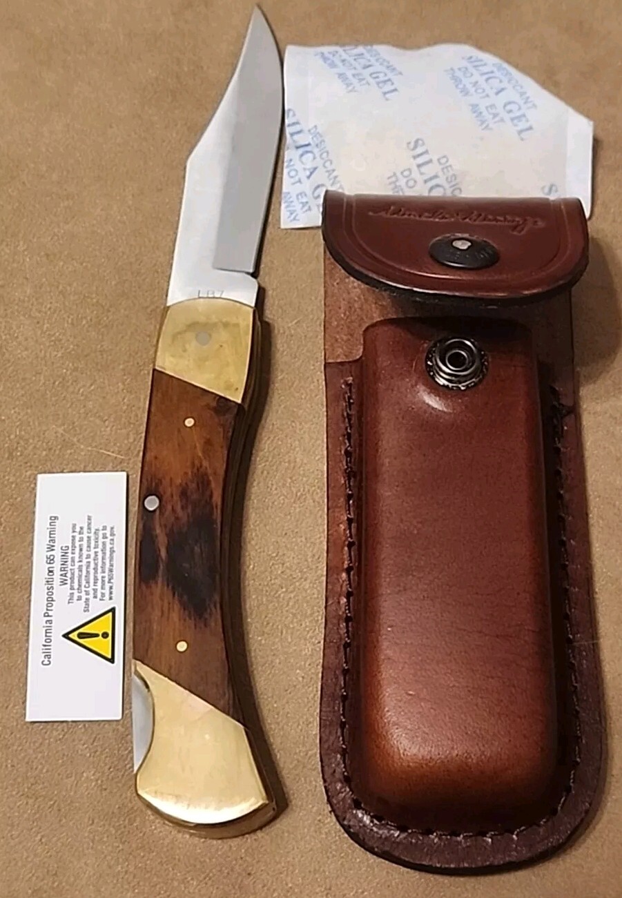 Schrade LB7 Folding Pocket Knife &Leather Belt Sheath Lockback w/Box ...