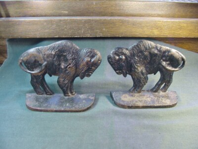 Vintage Cast Iron Old West American Bison Buffalo Bookends No Reserve ...
