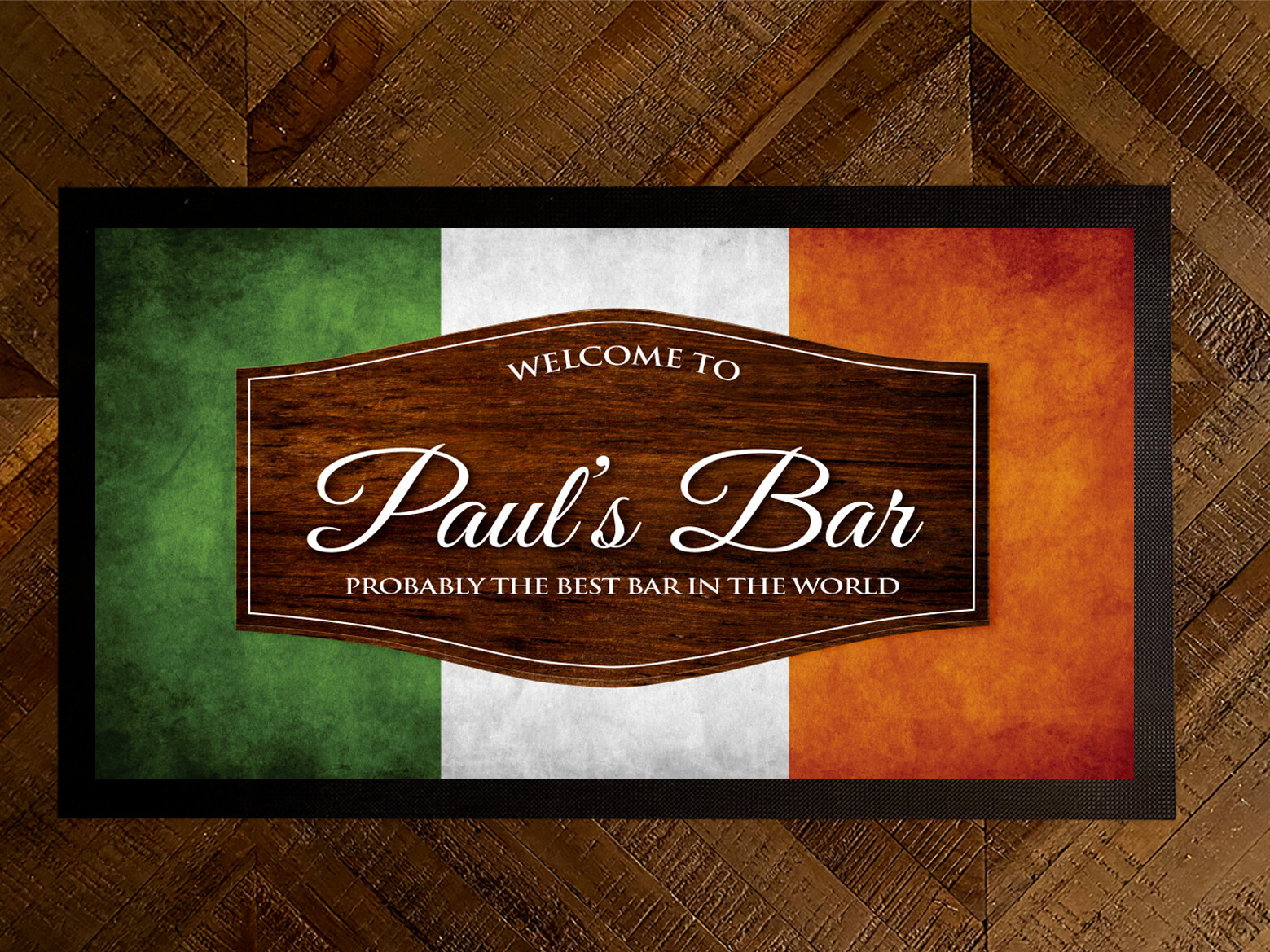 Personalised bar runner mat - Irish Flag Bar wood effect Beer bar ...