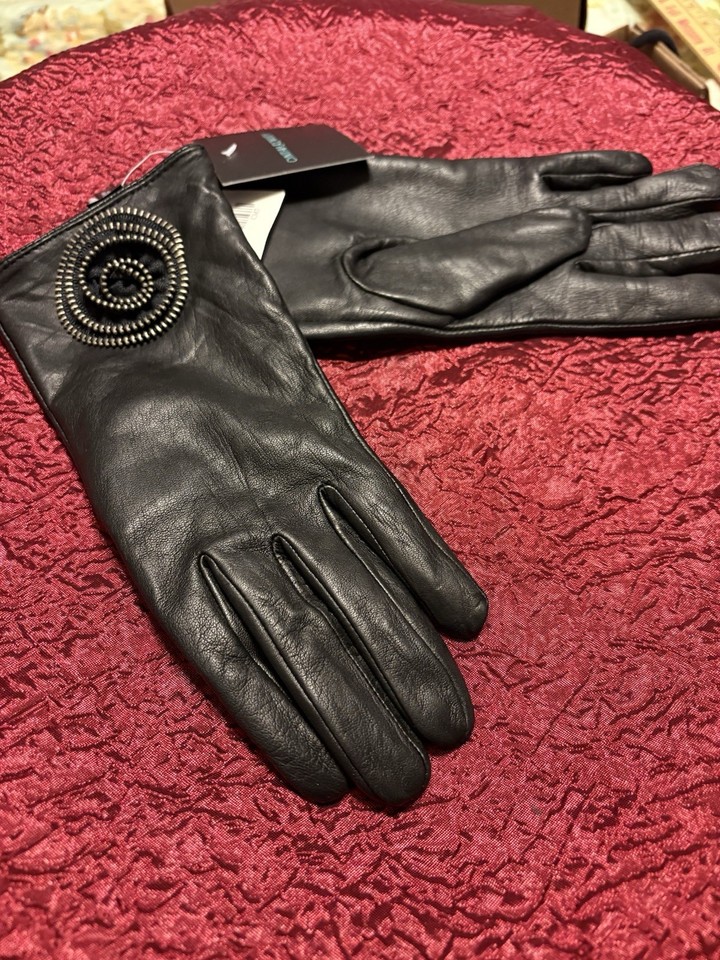 Cynthia Crowley Black Leather Gloves Size Small Flower Detail NWT | eBay