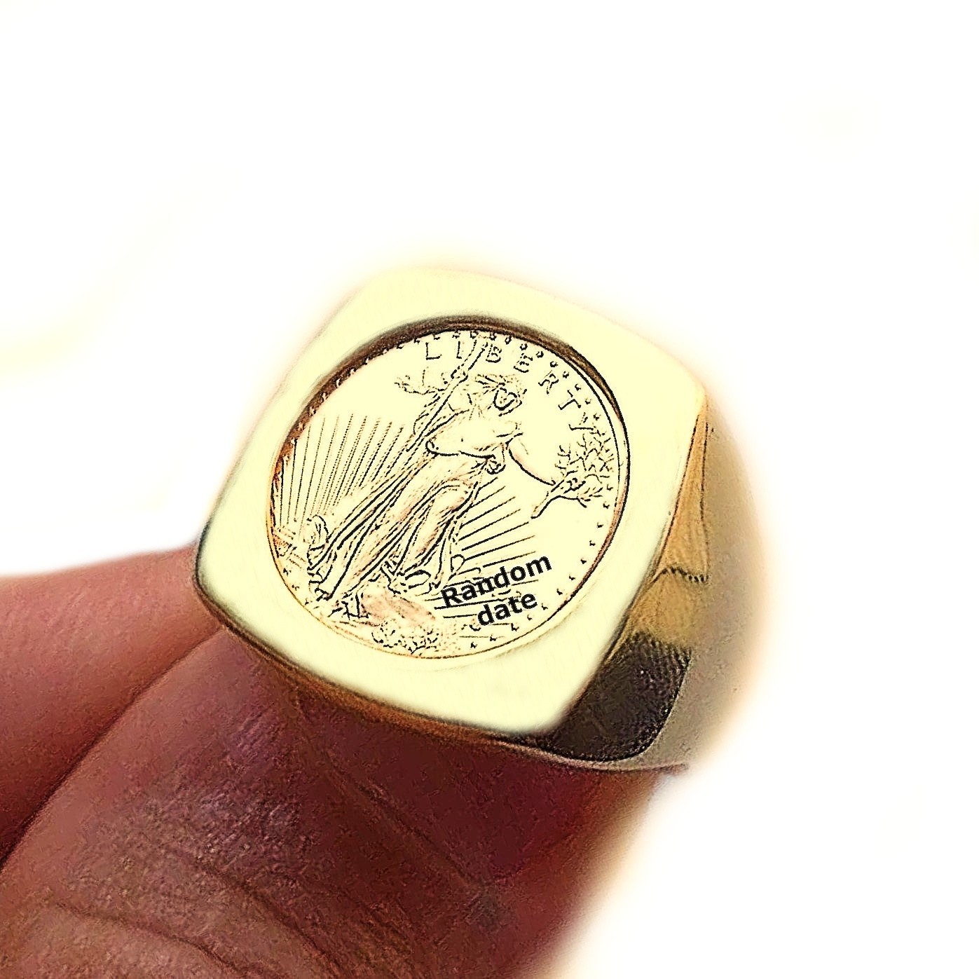 Gold coin ring, $5 American liberty eagle gold coin 14k gold ring By ...
