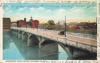 Columbus, GA * Fourteenth Street Bridge * C.T. American Art Colored ...
