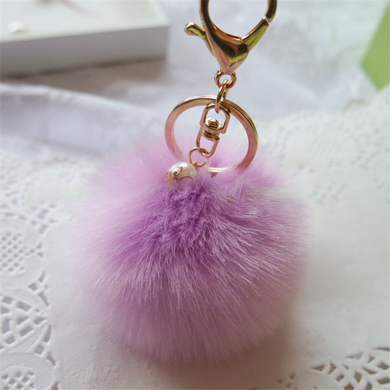 Cute Faux Rabbit Fur Fluffy Pom Pom Ball Bag Car Pendant Charm Key ...