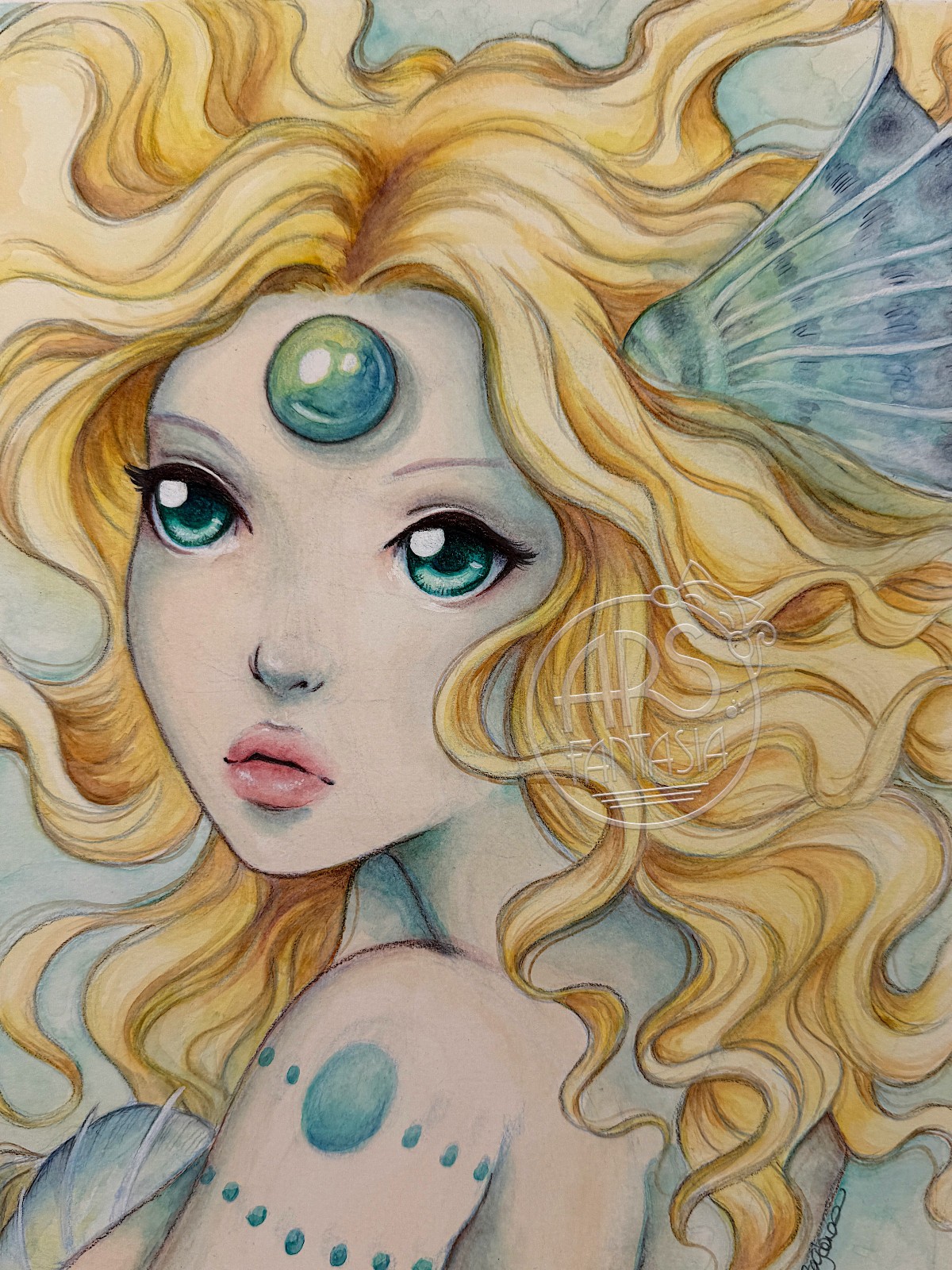 Mermaid Pearl, ORIGINAL Watercolor on 9 X 12" Paper, Fantasy Art ...
