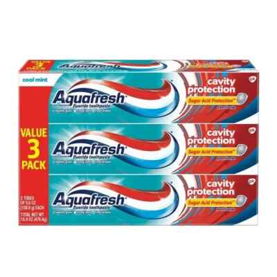 Aquafresh Cavity Protection Fluoride Toothpaste, Cool Mint, 5.6 Oz, 3 ...