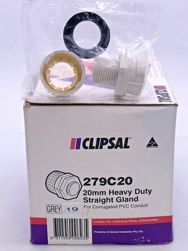 Clipsal 279C20 Straight Gland with Lock-nut 20mm Rigid PVC Conduit IP54 ...