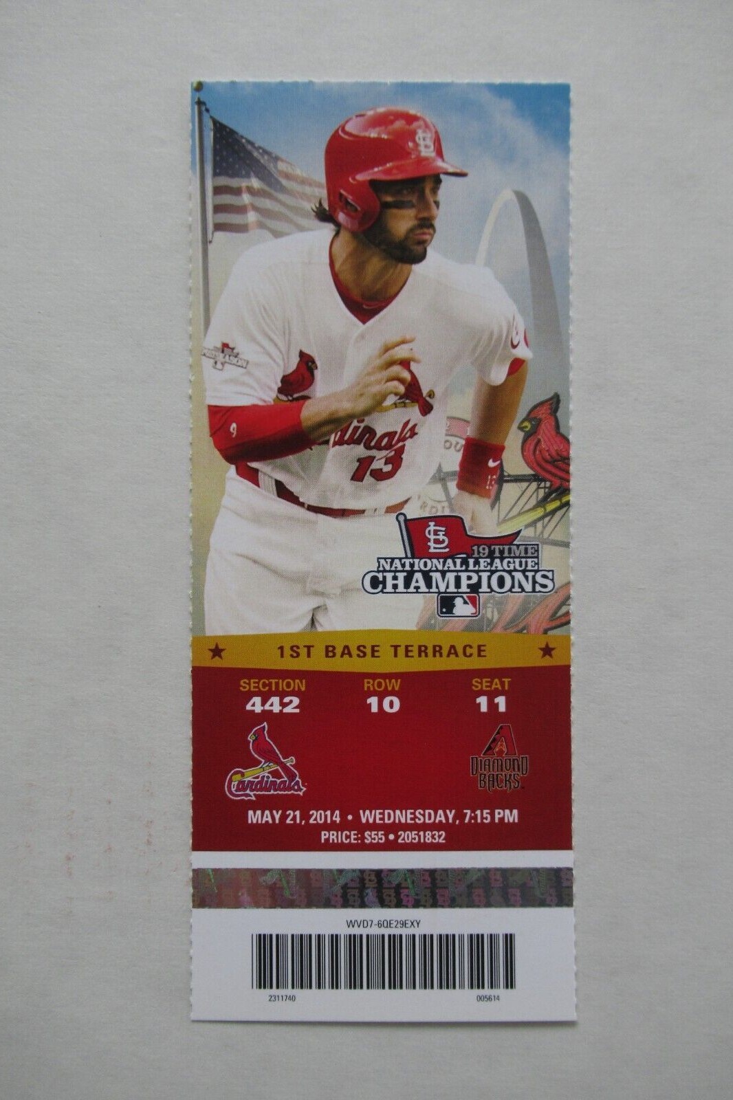 ST. LOUIS CARDINALS VS DIAMONDBACKS 5/21/2014 FULL TICKET ~ GERARDO ...