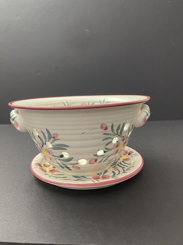 New Debco Berry Bowl Ceramic Colander w Plate Pink Green Floral design ...