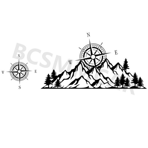 Car RV Truck Sticker Compass Tree Mountain Forest Decal Side Body ...