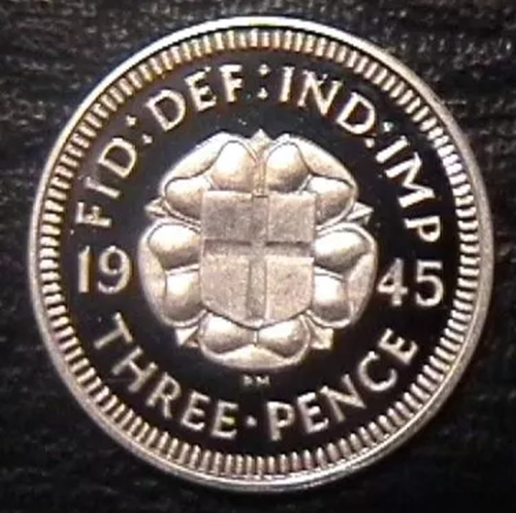 1945 SOLID SILVER 3 pence Coin Old World War II London King I Antique ...