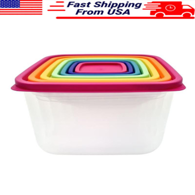 Multi Color Food Storage Containers Set Stackable BPA Free Durable 14 ...
