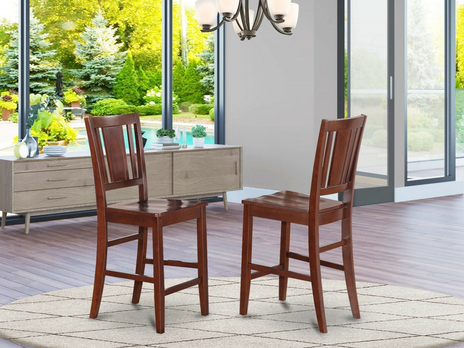 Set of 2 Buckland kitchen counter height chairs w/ plain wood seat in ...