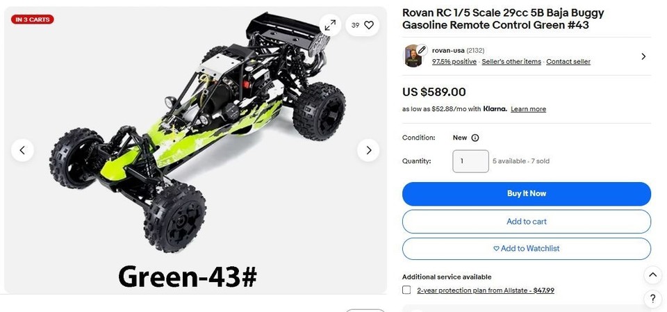 Rovan V5 1/5 Scale 4 Wheel Drive 32cc Gasoline Ready to Run RC Buggy ...
