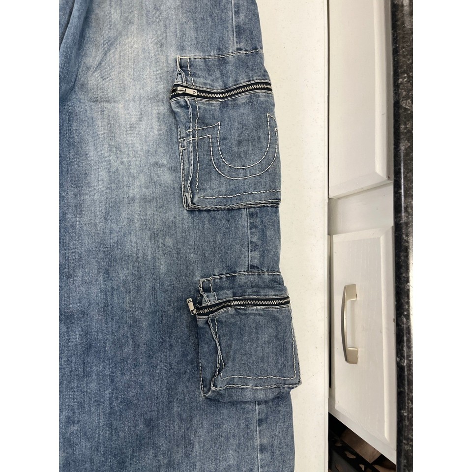 True Religion Jessie Super Baggy Wide Leg Cargo Jeans Blue Wash Size 29 ...