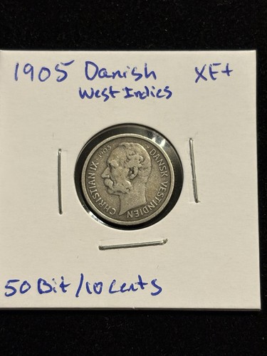 1905 Danish West Indies 10 Cents 50 Bit Christian IX Silver Coin XF ...