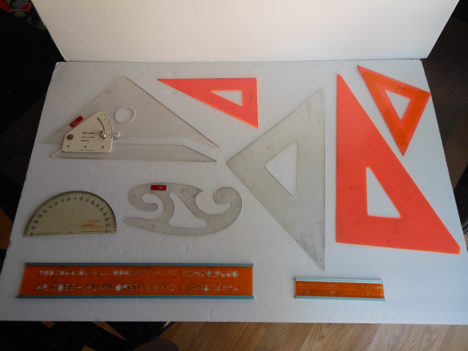 Drafting Mechanical Drawing Templates Tools Adjustable Triangle Lot Of ...