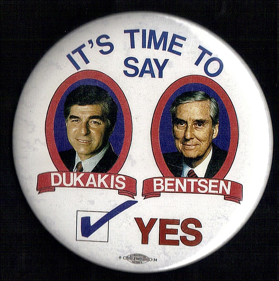 1988 Dukakis & Bentsen 3"/ "Time To Say Yes" Presidential Campaign ...