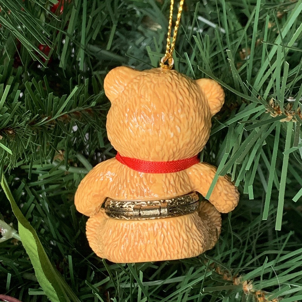 Teddy Bear Porcelain Surprise Gift Hinged Trinket Box Christmas ...