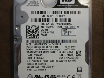 Western Digital WD5000BPKT-75PK4T0 DCM:EHCTJAB 500gb 2.5" Sata hard ...