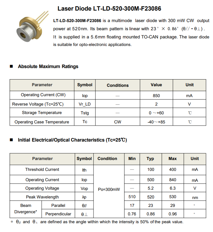 LASERTREE 1PCS Multimode Laser Diode 300mW 520nm Green Linear | eBay