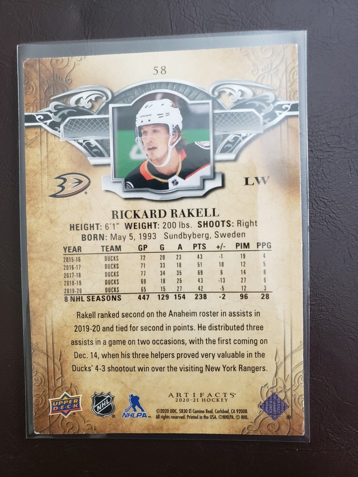 2020-21 Rickard Rakell Artifacts Hockey Anaheim Ducks | eBay