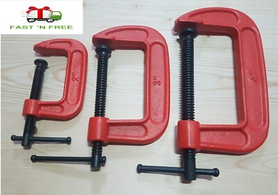 3 PC HEAVY DUTY G - CLAMP SET 2" 3" 4" JAW PADS CLAMPS 50mm 75mm 100mm ...