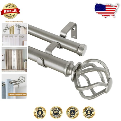 Elegant Heavy Duty Curtain Rods - Telescoping 72-144 Inches with Cage ...
