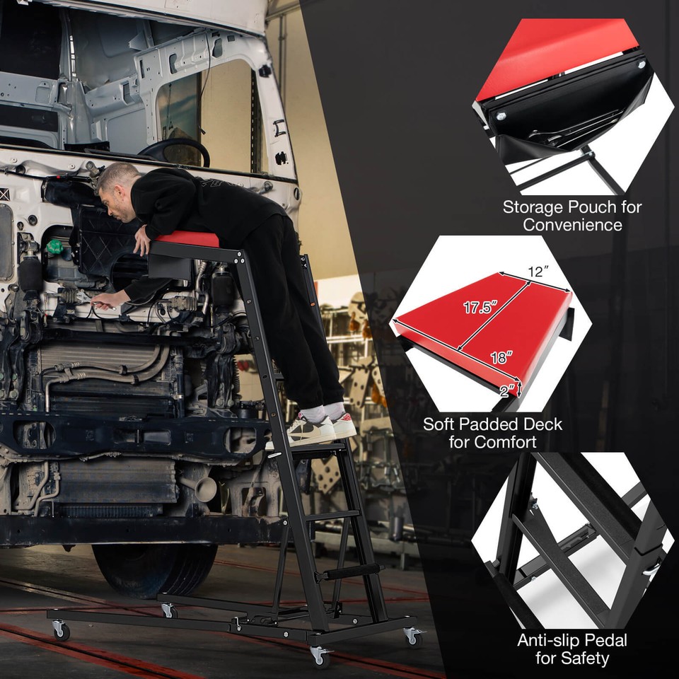 Foldable Topside Automotive Engine Creeper w/ 45"-66" Adjustable Height ...