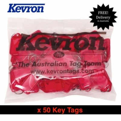 Bulk Office Key Tags -Bag Of 50 RED Plastic KEVRON W/Ring -FREE POST ...