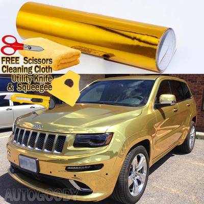 24" x 60" Gold Chrome Mirror Vinyl Film Wrap Sticker Decal Stretchable ...