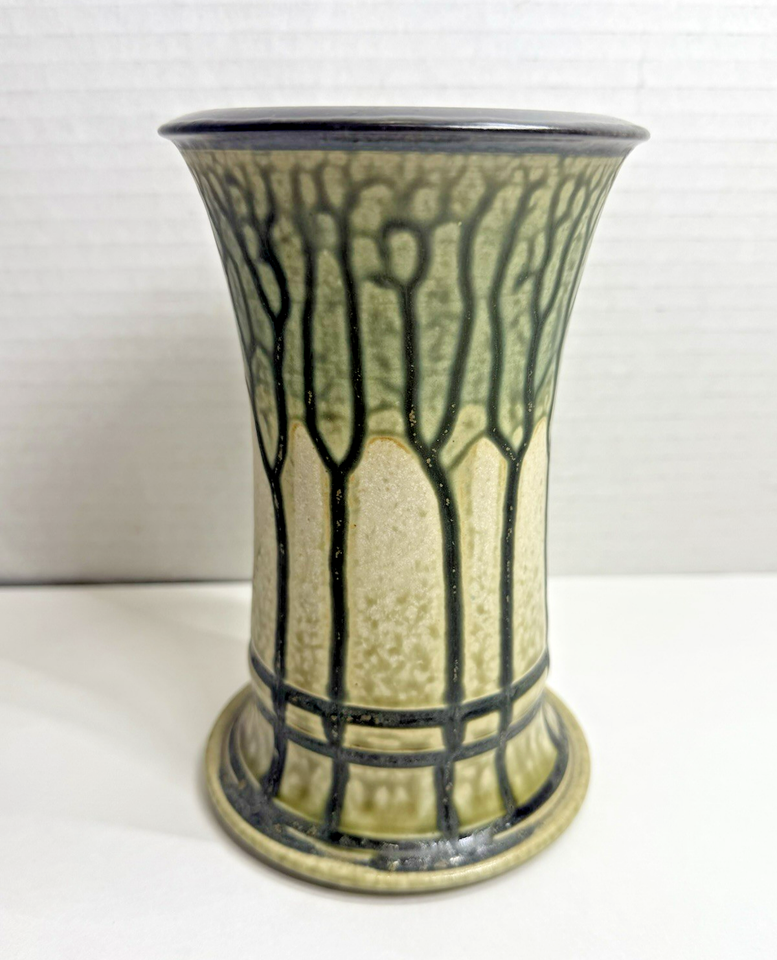 STOFAN POTTERY Arts & Craft Style Venetian Drip FOREST TREES Vase 6.5 ...
