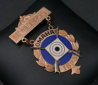 Victorian 14k Enamel 1st Class Marksman Award EIC Rifle Badge US Army ...