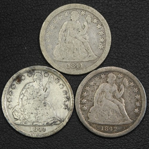 Lot of 3x KEY DATE Seated Liberty Silver Dimes: 1840 O No Drapery, 1841 ...