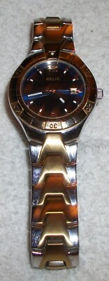 Relic ZR12107 Silver/Gold Tone Quartz Watch W/Date Rotating Bezel New ...