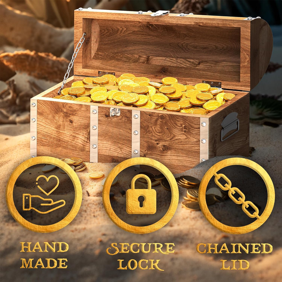 Handmade Pirate Treasure Chest with Lock and Keys 16 X 12 Inch Vintage ...