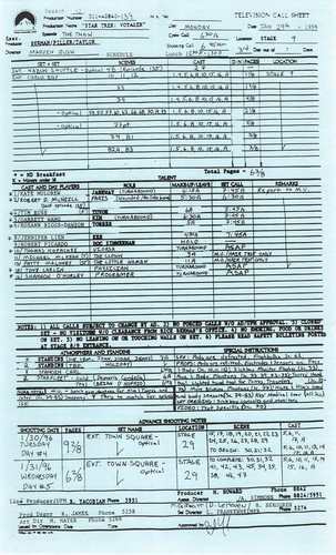 Rare 1996 STAR TREK: TNG call sheet "THE THAW" Blue Jan 29th Dir ...