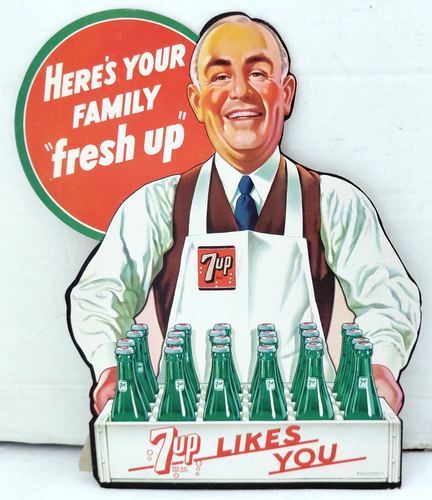 7up Vtg.1948 Original "fresh up" Cardboard Counter Store Display Sign ...