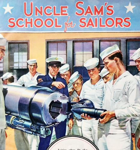 1941 Uncle Sam's School For Sailors Advertisement WW2 Lithograph Navy ...