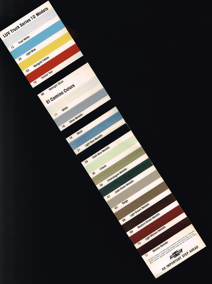 1981 Chevy TRUCK's COLOR CHART Chip Paint Sample Brochure: LUV,PickUp ...