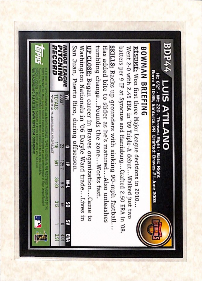 2010 Bowman Draft Picks #BDP44 Luis Atilano RC NM | eBay