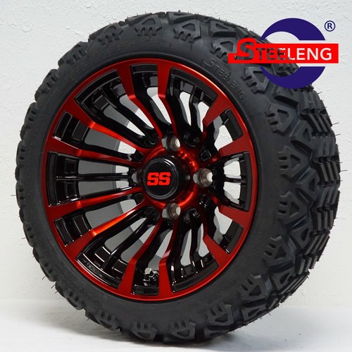 4 GOLF CART 12"x7" BLACK/RED MATADOR WHEELS/RIMS and 18" ALL-TERRAIN ...