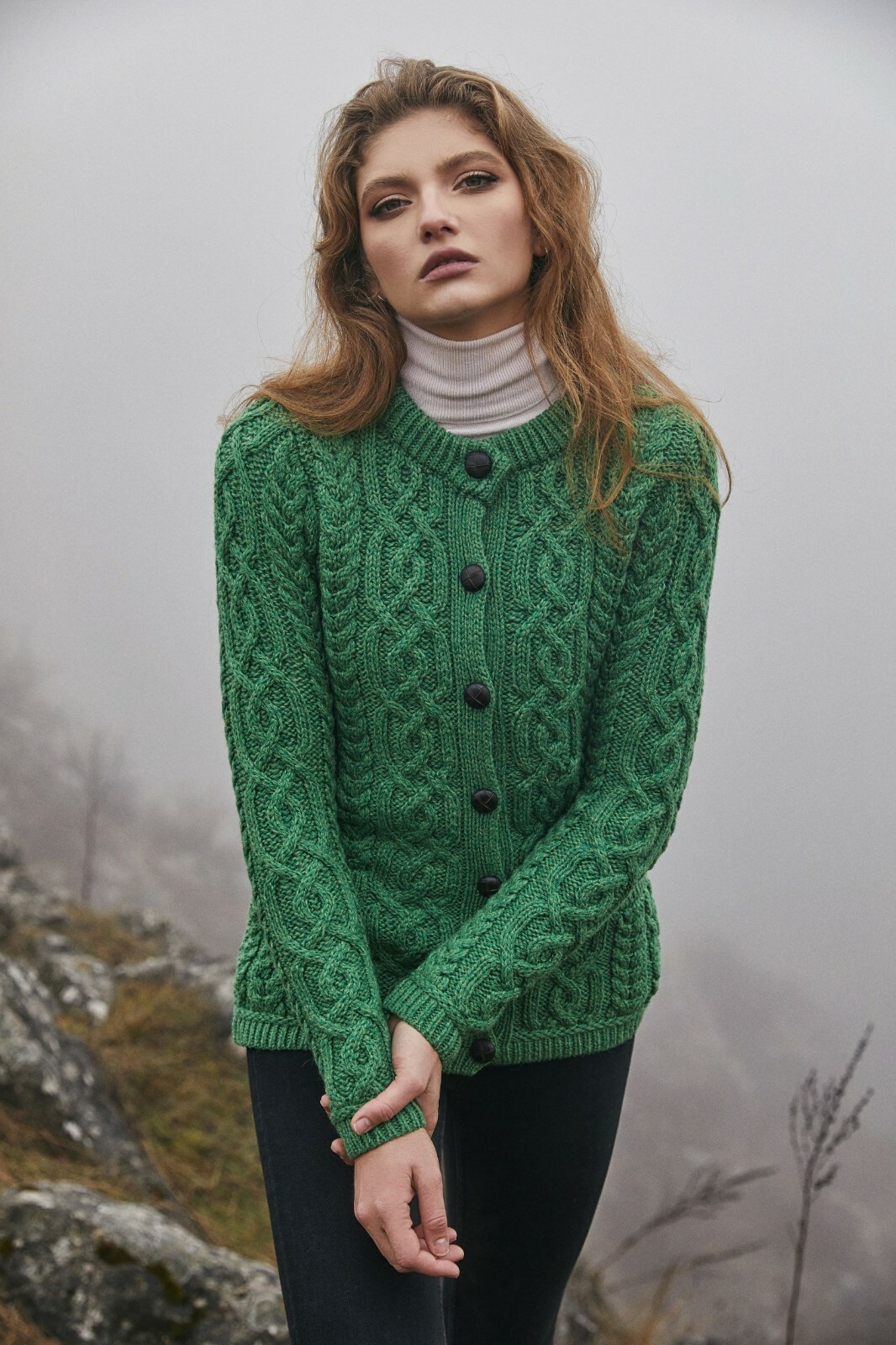 SAOL Aran Cardigan Sweater Women's 100% Merino Wool Cable Knitted ...