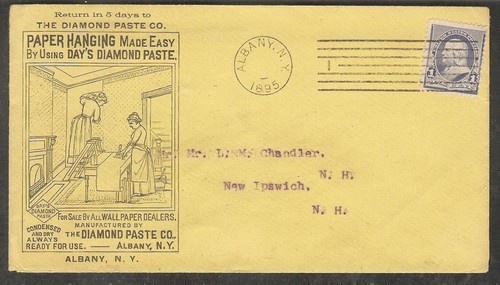 WOMEN WALLPAPER HANGING -BOTH SIDES 1895 PASTE Ad Cover NY to NH - RARE ...