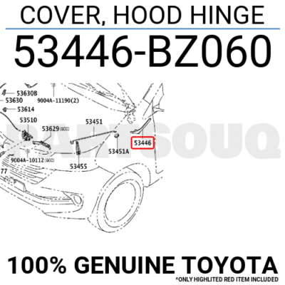 53446BZ060 Genuine Toyota COVER, HOOD HINGE 53446-BZ060 | eBay