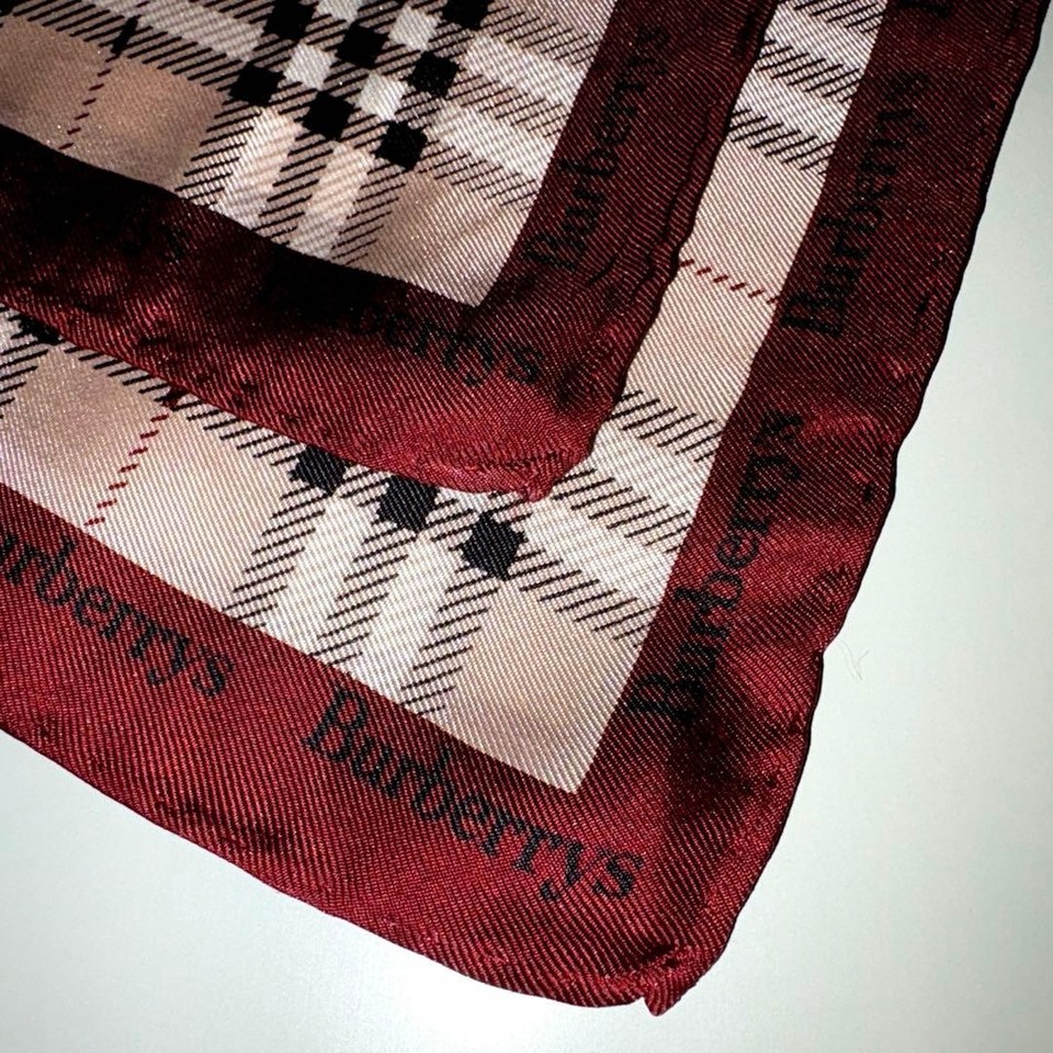 Burberry Silk 100% Scarf Check 58×57cm Pink Red Near Mint | eBay