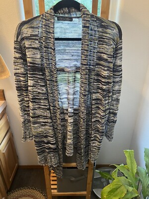Zozo Womens Size 1X Blue Black White Yellow Multicolor Open Drape ...
