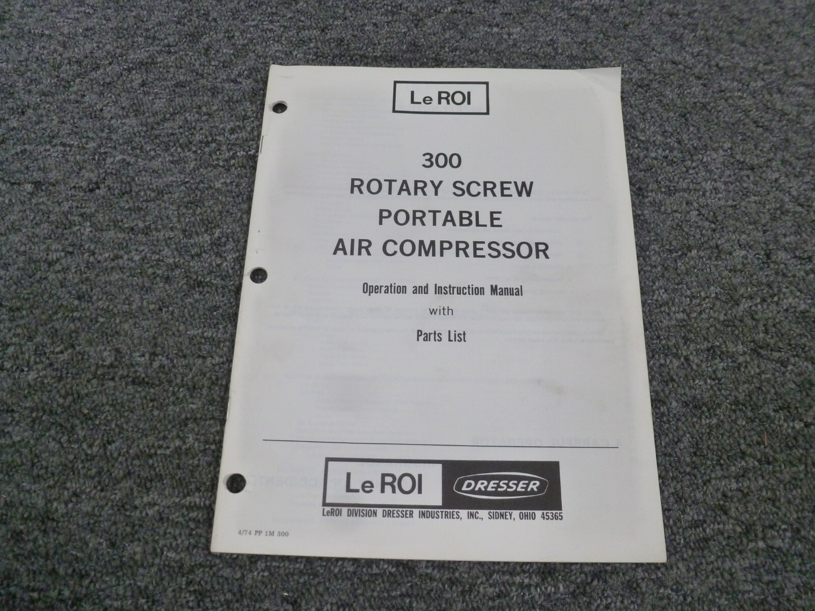 LeROI Dresser 300 Portable Air Compressor Parts Catalog Operator Manual ...